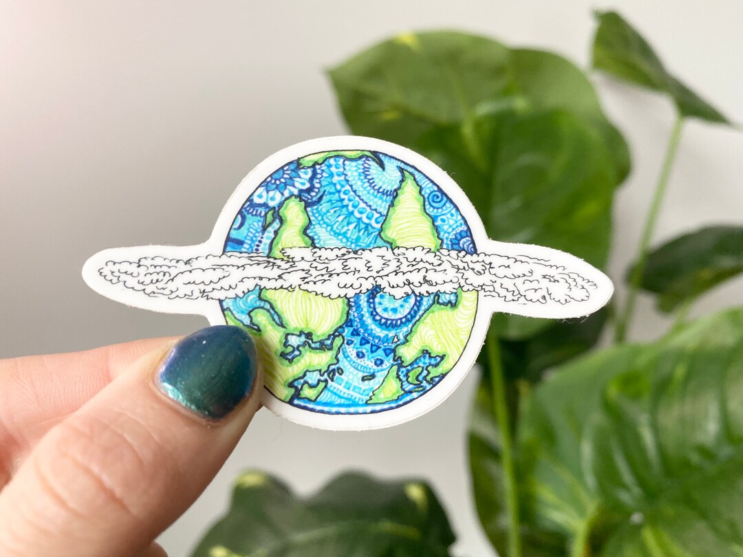 Earth Laptop Sticker - Earth With Cloud Rings - Cute Laptop Stickers ...
