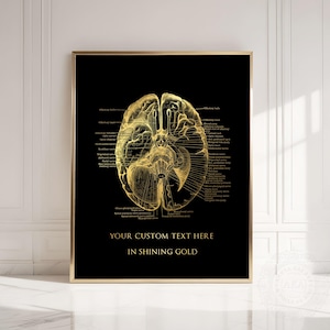 Gold Foil Brain Anatomy Print: Neuroscience Art, Doctor Gift (framed ...