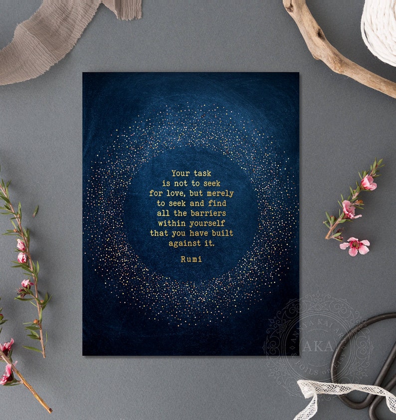 Inspirational Wall Art - Rumi Poetry Print - Rumi Quote Your Task is ...