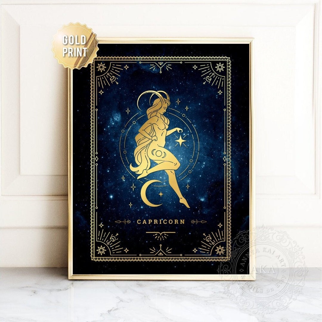 Capricorn Gift Gold Foil Print Capricorn Star Sign Print Zodiac Wall ...