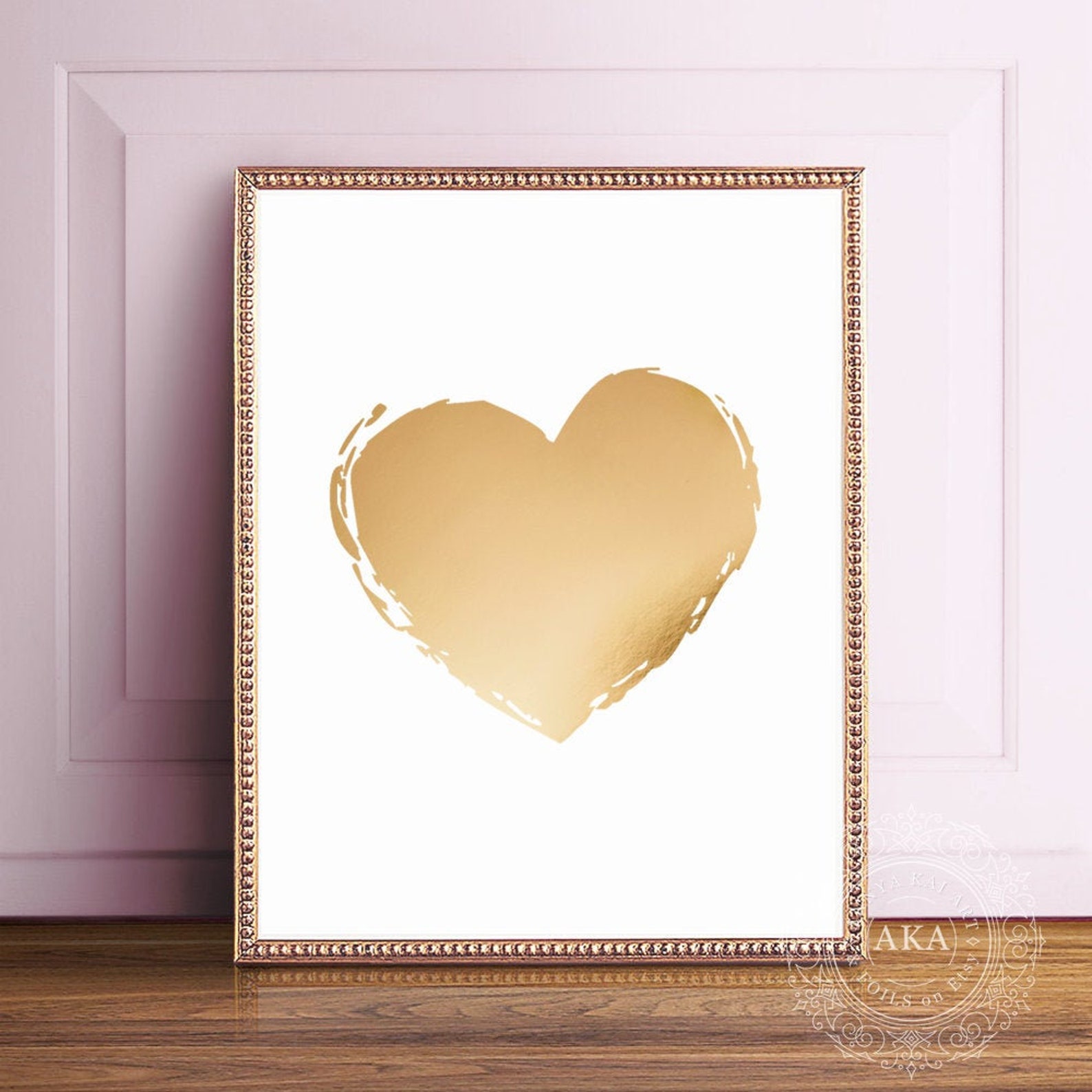 Heart Art Print Heart Art Work Heart Wall Art Gold Foil - Etsy