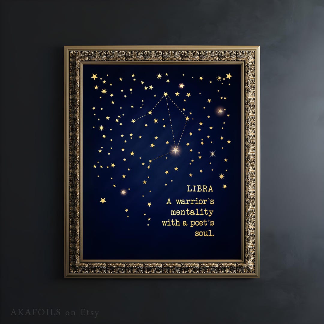 Libra Zodiac Art Print: Real Gold Constellation, October Birthday Gift ...