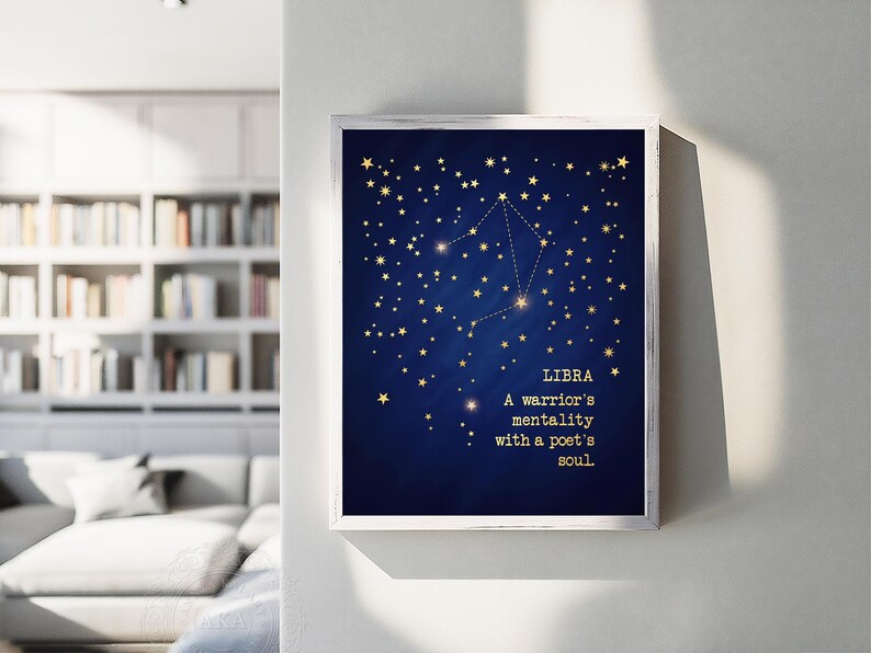 Libra Zodiac Art Print: Real Gold Constellation, October Birthday Gift ...