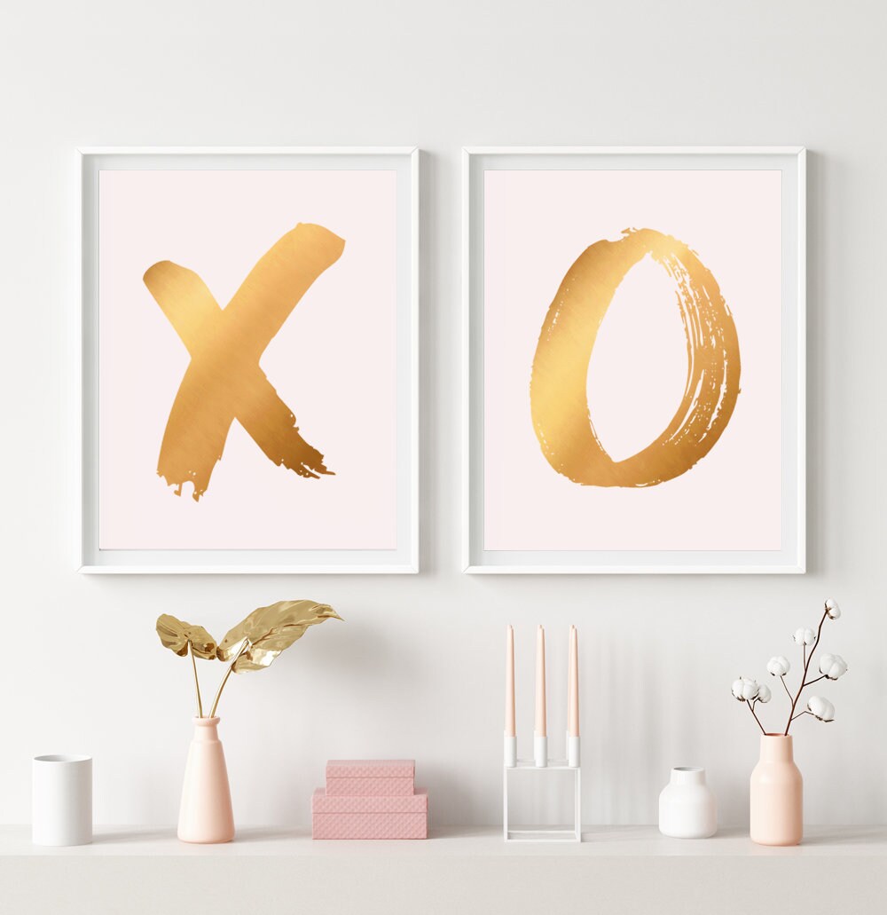 X and O Print Set XO Print Real GOLD FOIL Wall Art Pink - Etsy