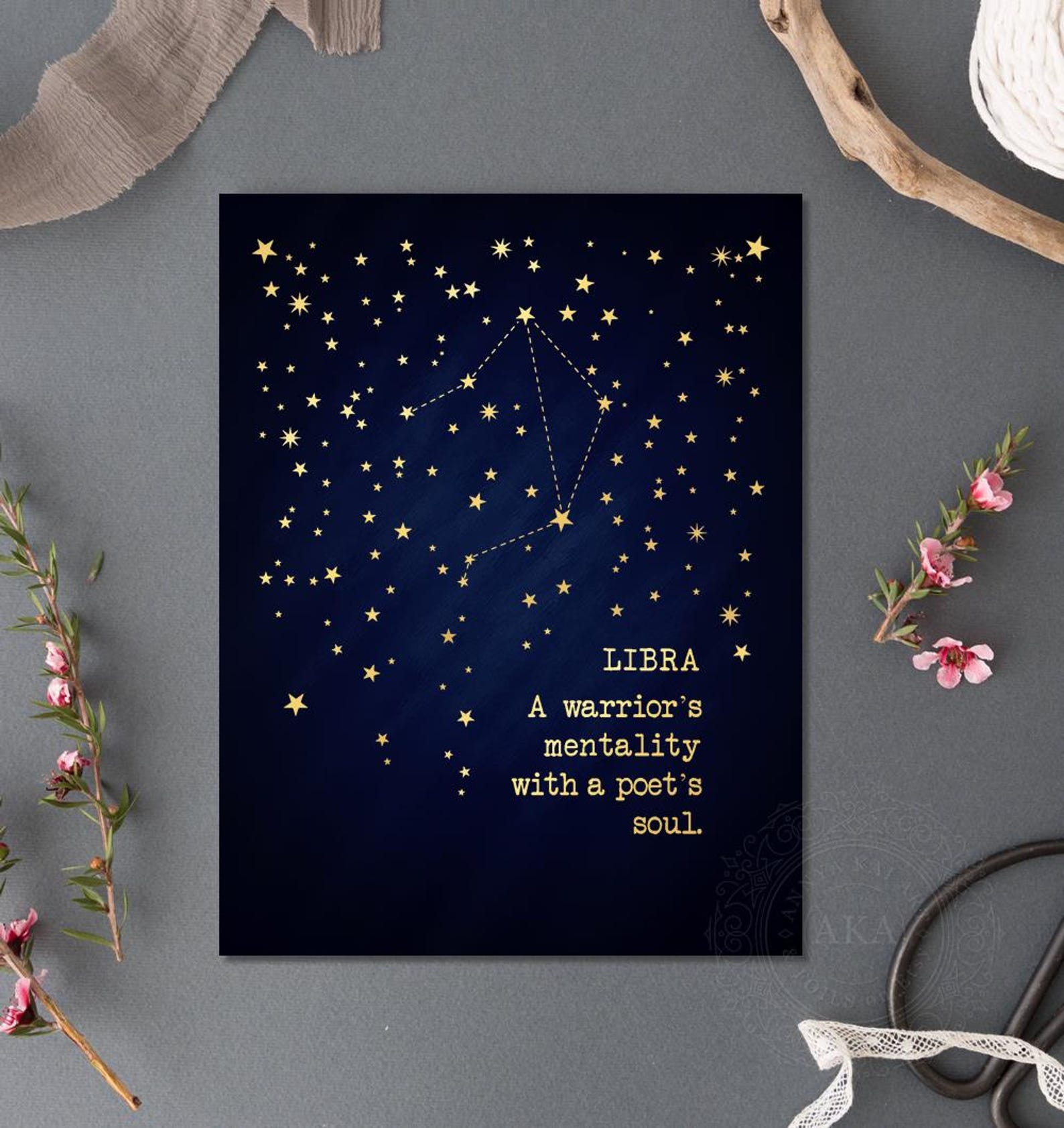 Libra Zodiac Art Print: Real Gold Constellation, October Birthday Gift ...