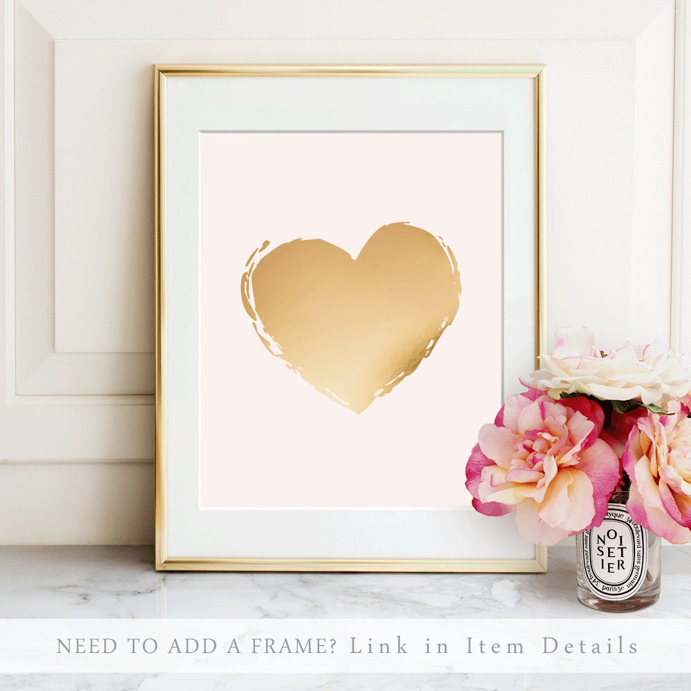 Heart Art Print Heart Art Work Heart Wall Art Gold Foil - Etsy