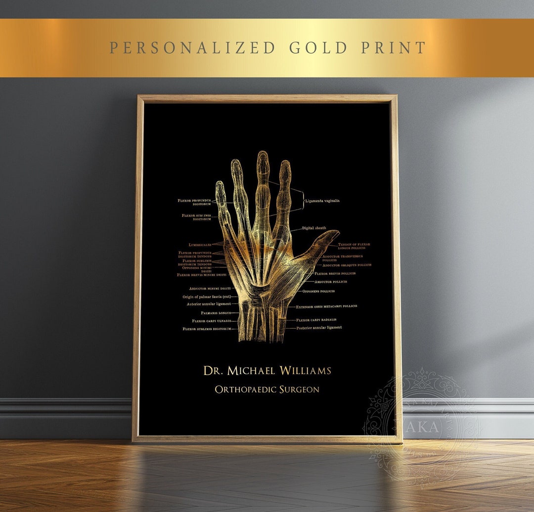 Personalized Hand Surgeon Gift - Gold Anatomy Print - Orthopedic ...