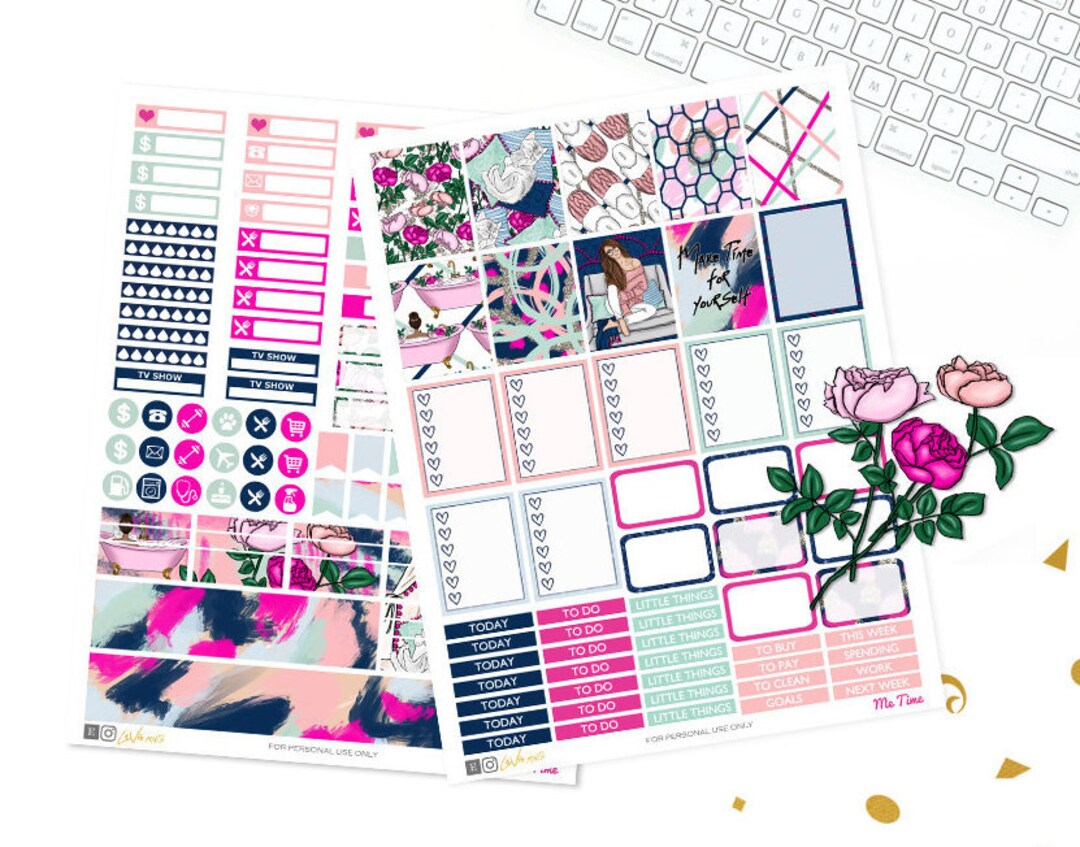 Printable Planner Stickers, Me Time Glam Planner, Fashion Girl, Cats ...