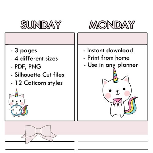 Caticorn Planner Stickers, Printable Planner Stickers, Coffee Stickers ...