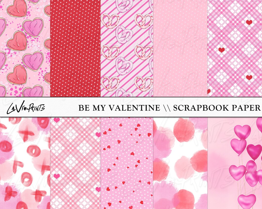 Valentine's Day Digital Scrapbook Paper, Fashion Hand Drawn, Pattern ...