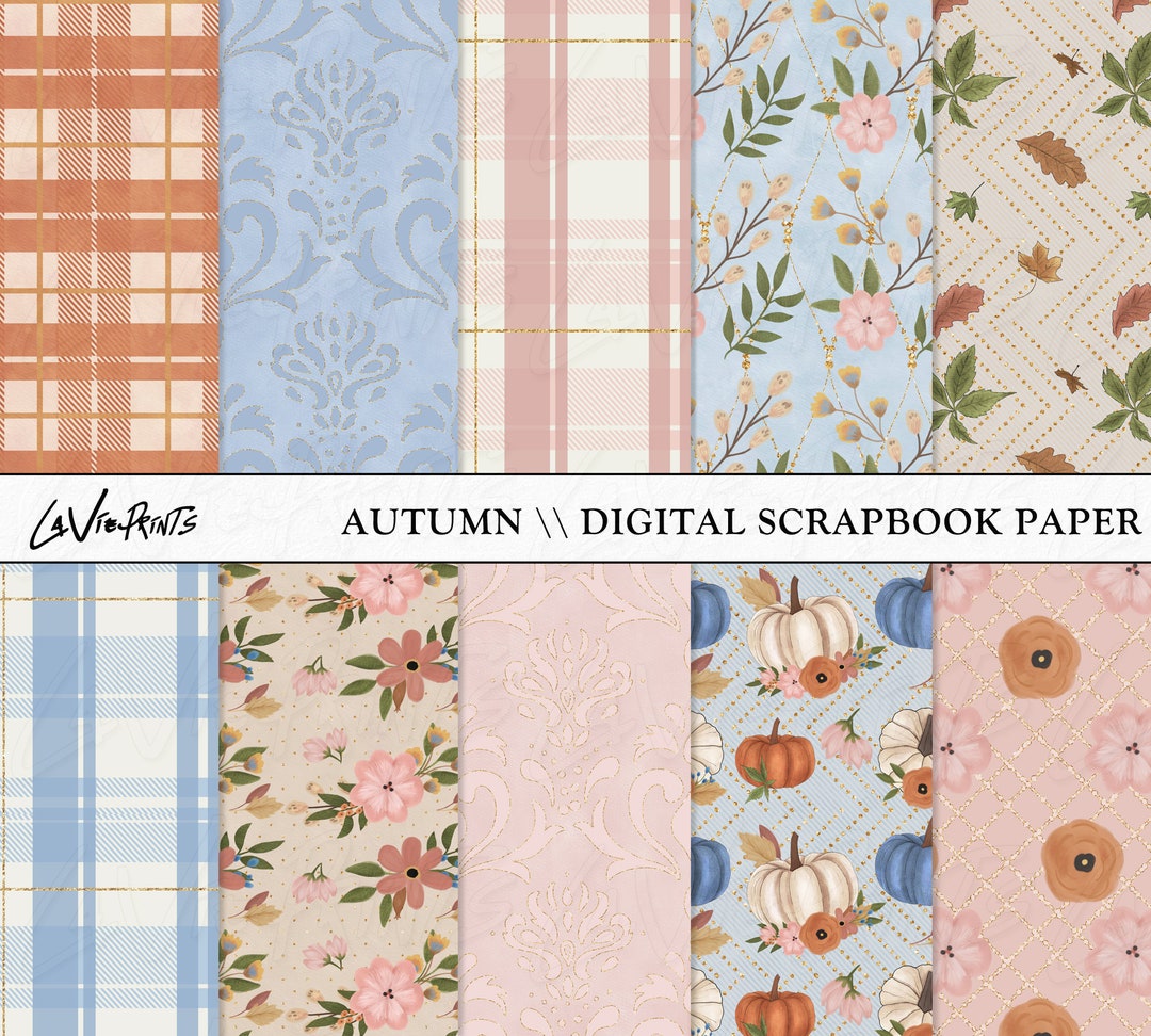 Autumn Digital Scrapbook Paper, Fall Hand Drawn, Fall Fashion Pattern ...