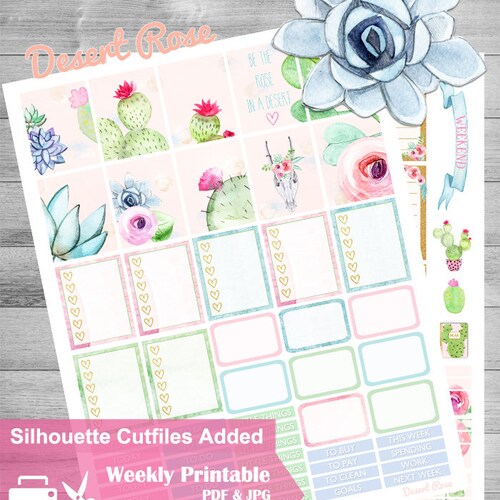 Cactus Printable Planner Stickers Desert Rose Glam Planner - Etsy