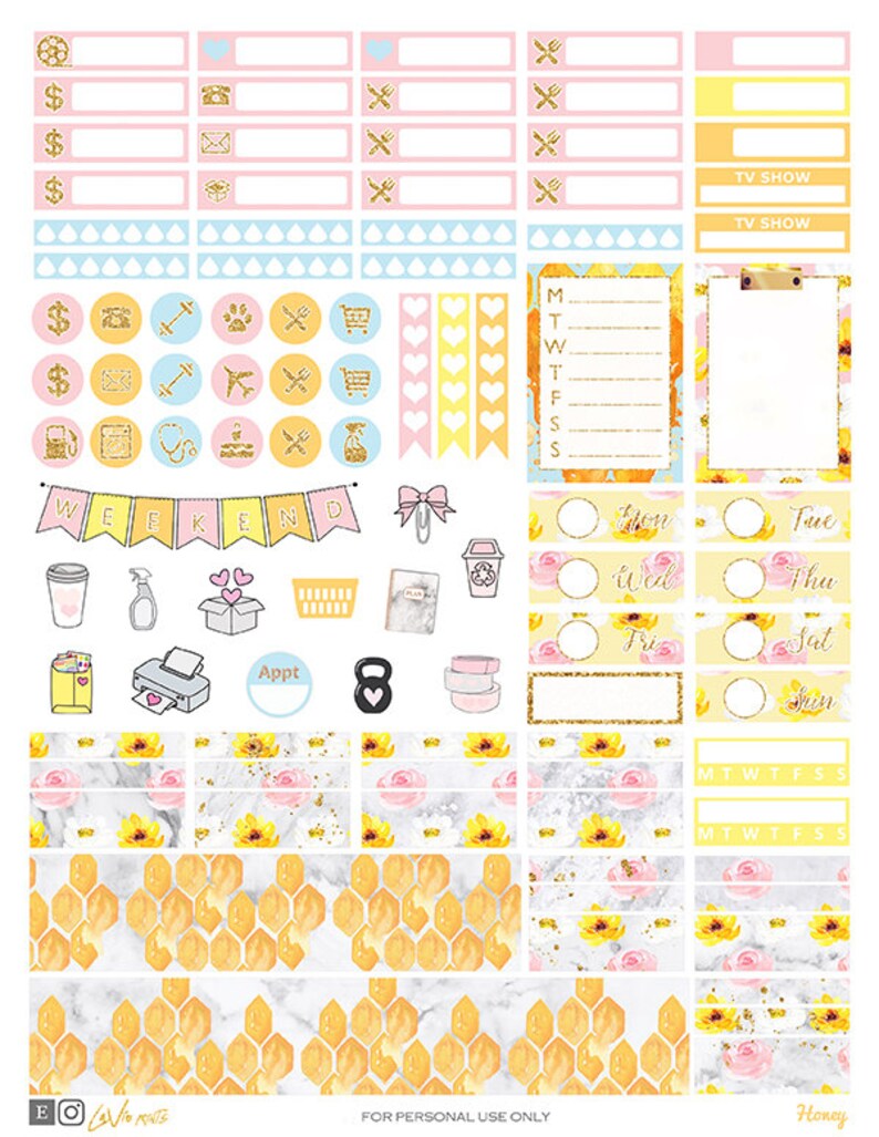 Honey Bee Weekly Kit Printable Planner Stickers Planner Girl | Etsy
