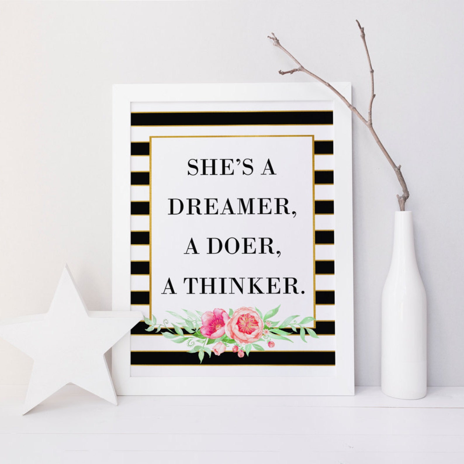 She's a Dreamer a Doer and a Thinker Quote, Wall Art Printable, Black ...