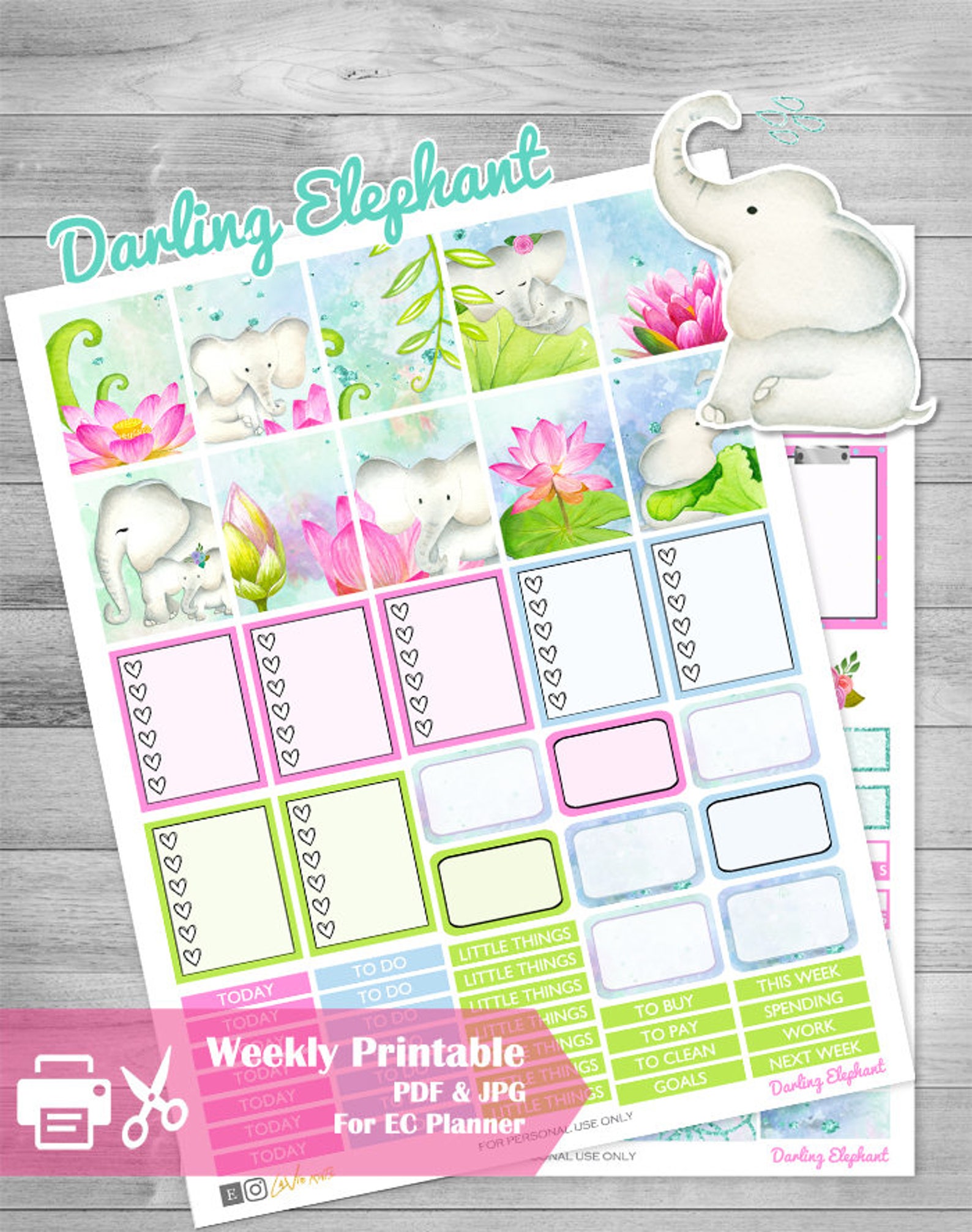 Elephant Planner Stickers Printable Planner Stickers Weekly - Etsy