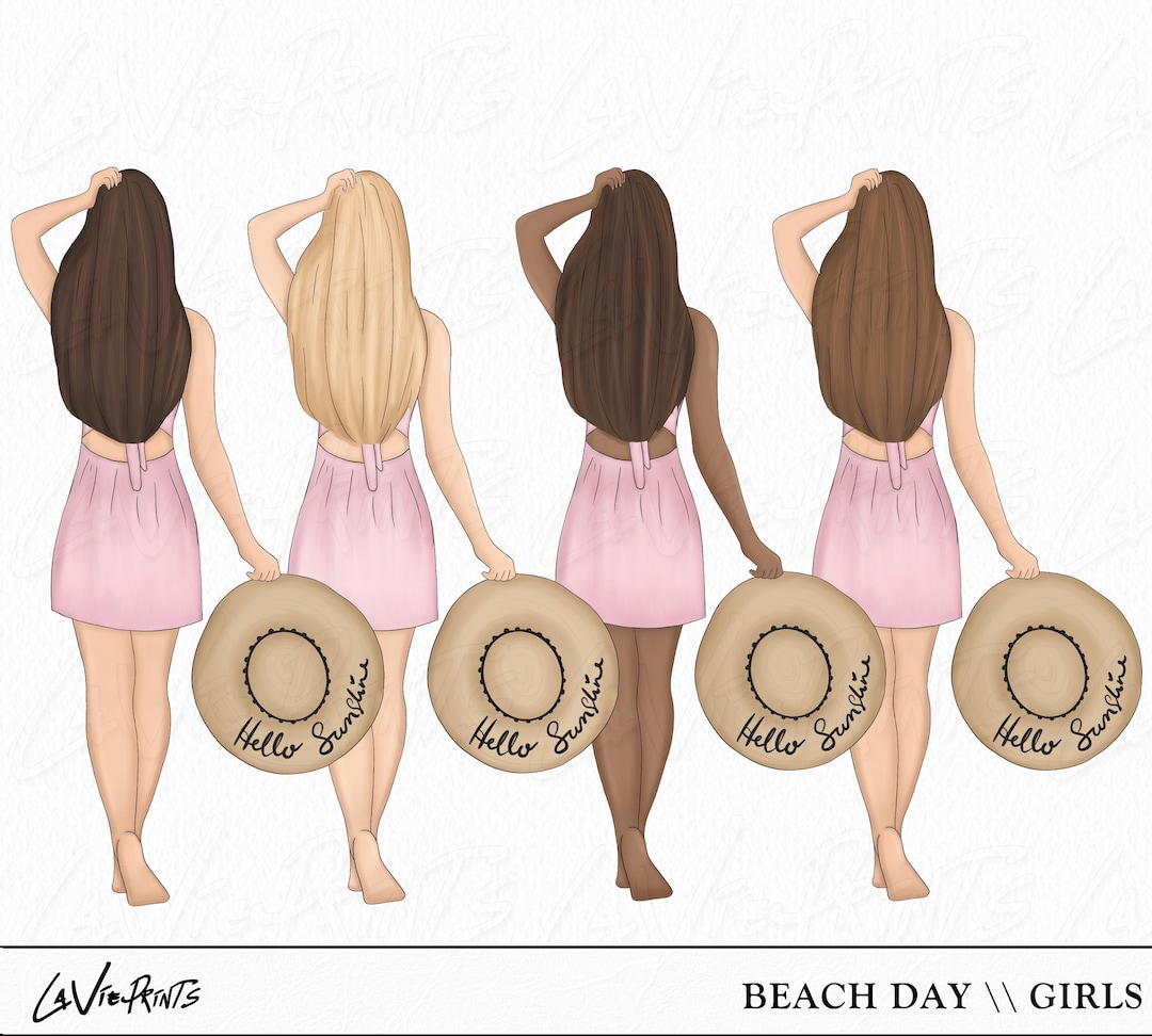 Summer Beach Girls Clipart, Vacation Girls Illustrations, Fashion Girl ...