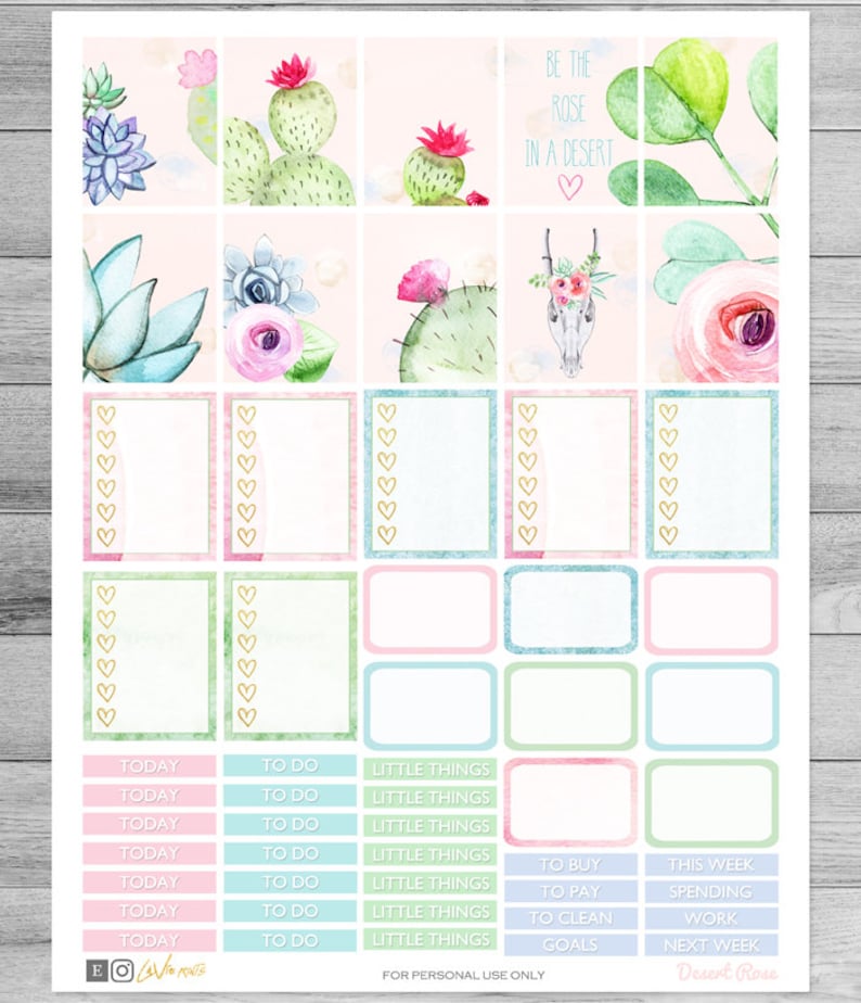 Cactus Printable Planner Stickers, Desert Rose Glam Planner, Skull ...