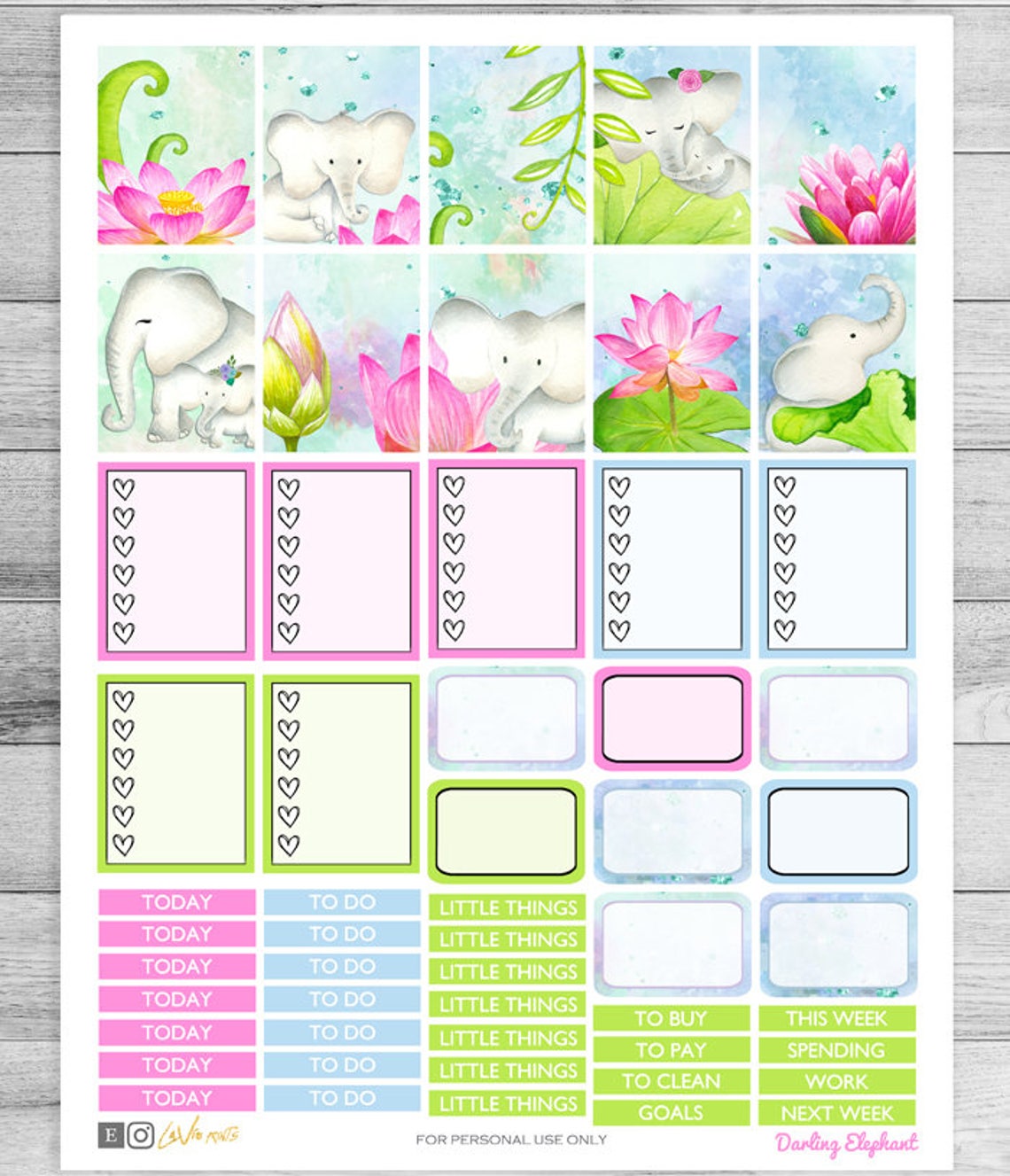 Elephant Planner Stickers Printable Planner Stickers Weekly - Etsy