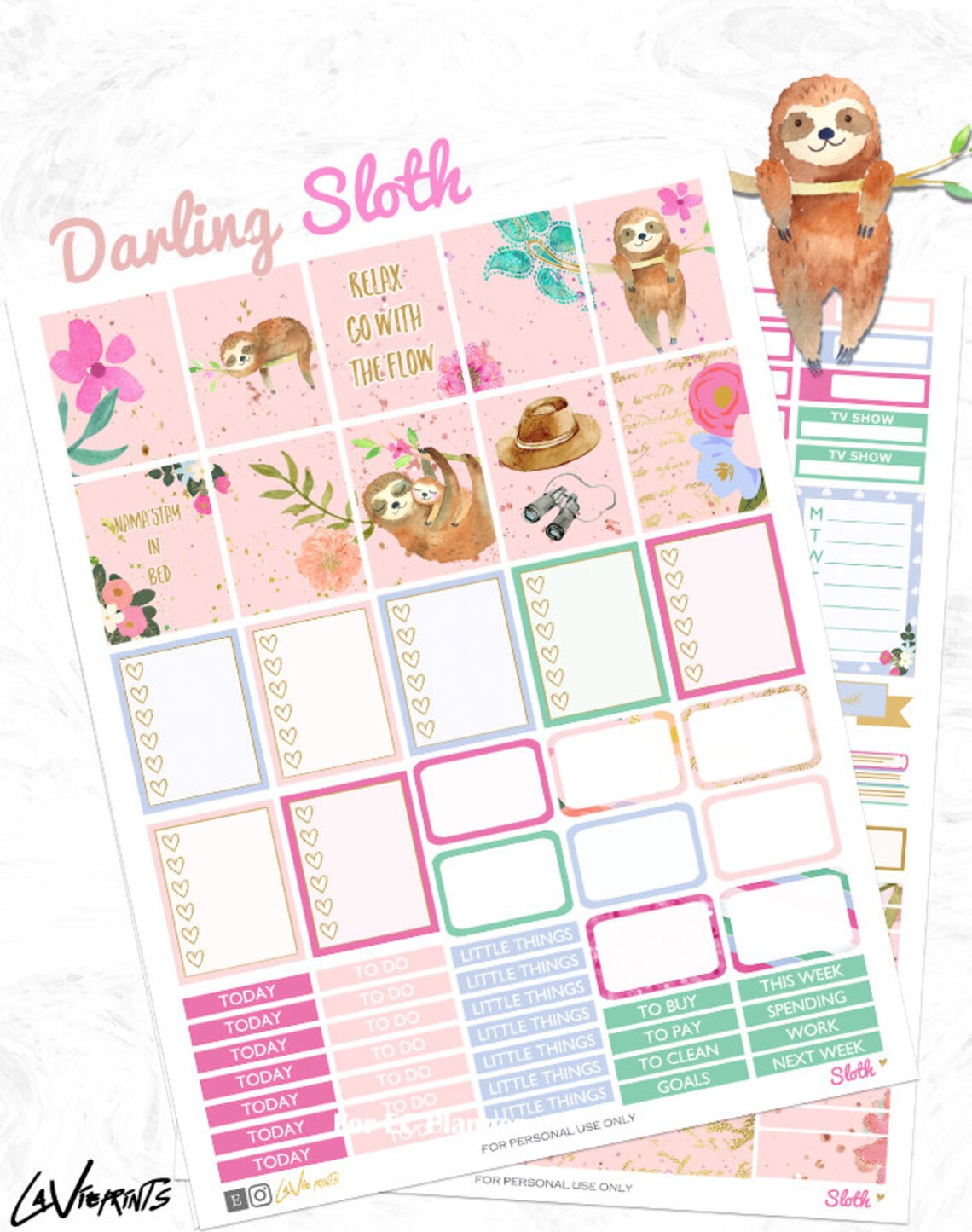 Sloth Planner Stickers, Printable Weekly Kit, Animal Stickers, Sloth ...