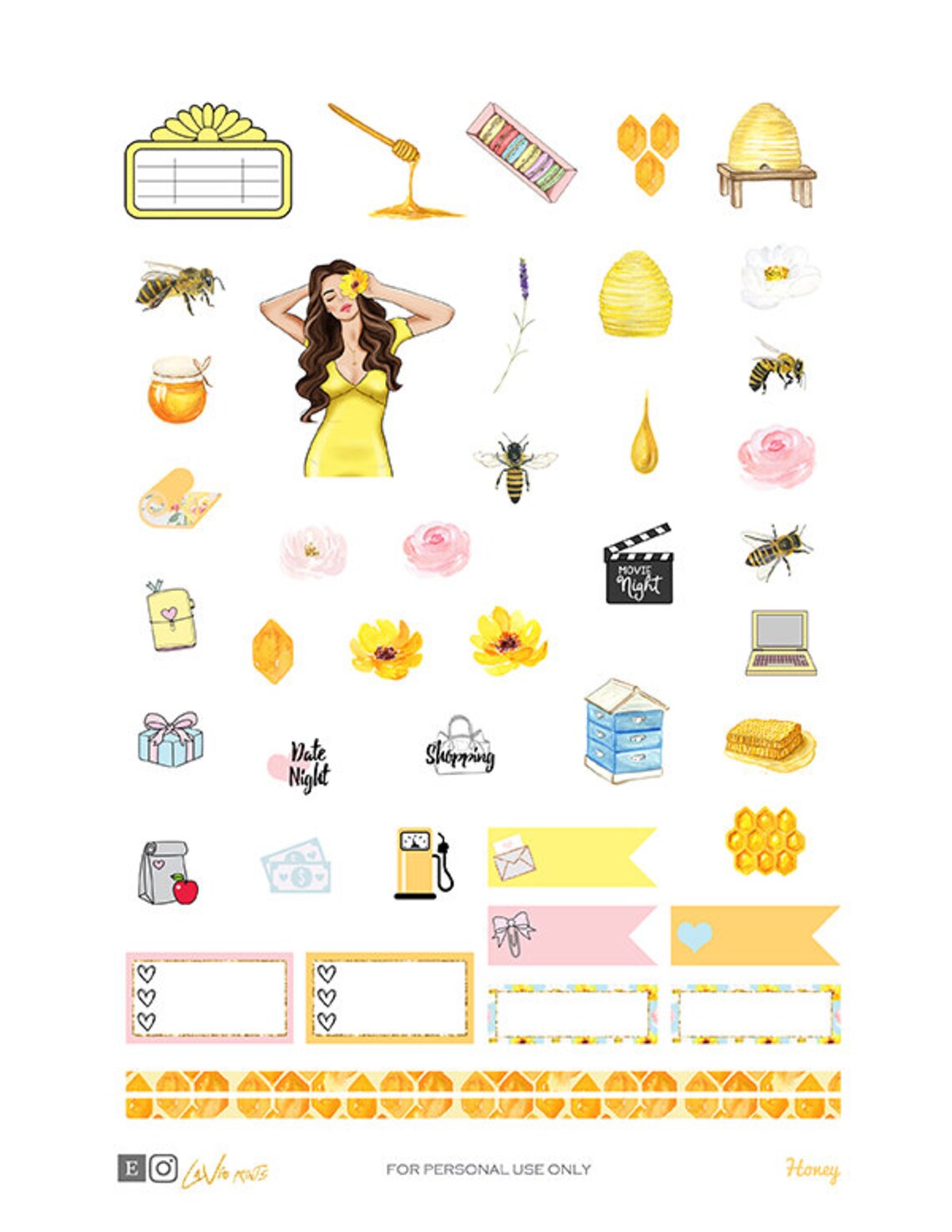 Honey Bee Weekly Kit Printable Planner Stickers Planner Girl | Etsy