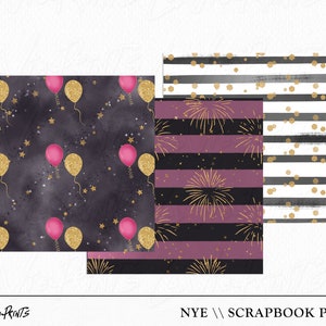 New Year's Eve Digital Scrapbook Paper: Pink & Gold Party Patterns ...