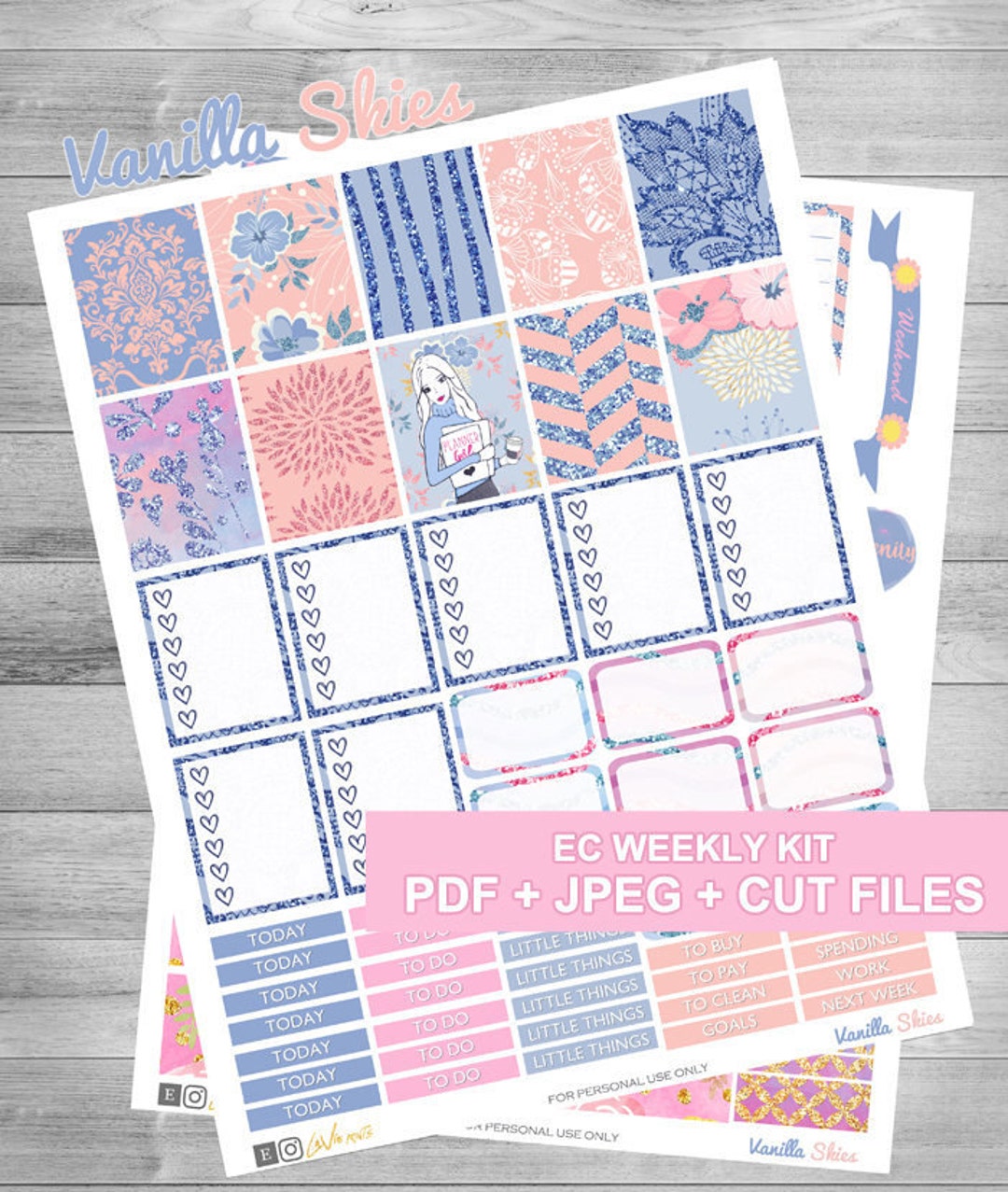 Printable Floral Weekly Planner Stickers, Rose Quartz Serenity Theme ...