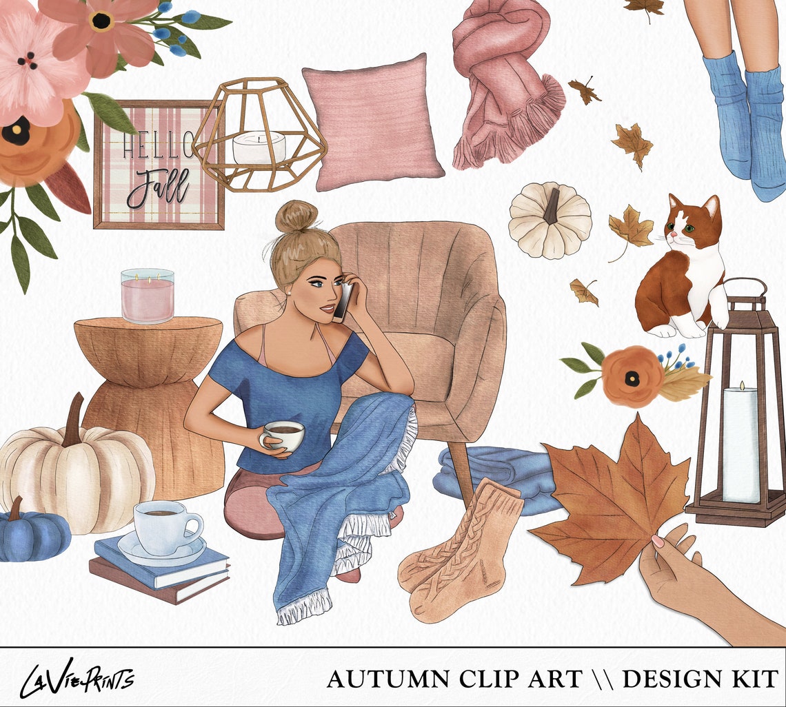 Autumn Clipart Fall Fashion Illustrations Planner Clip Art | Etsy