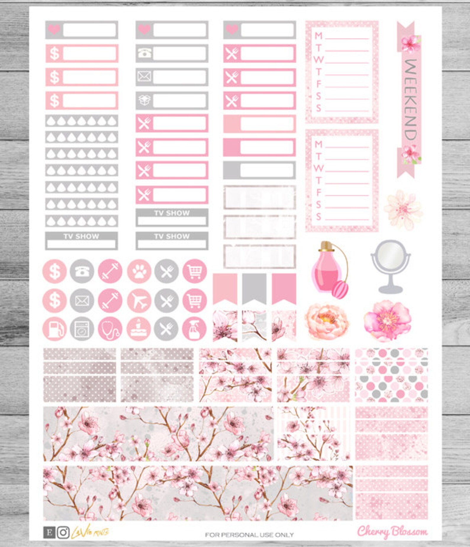 Cherry Blossom Printable Planner Stickers Spring Garden - Etsy