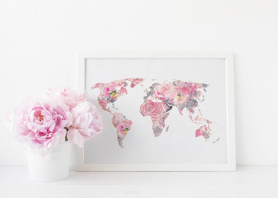 World Map Art Print Printable Map Print Watercolor World Map | Etsy