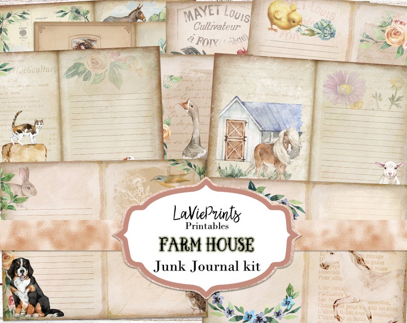 Farm Animals Junk Journal Kit Printable Farm House Junk - Etsy