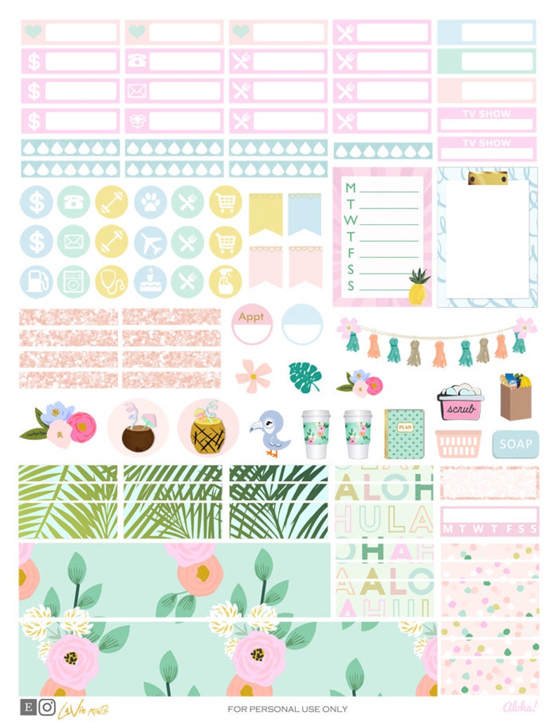 Printable Planner Stickers, June Weekly Planner, Hawaii Stickers, Use ...