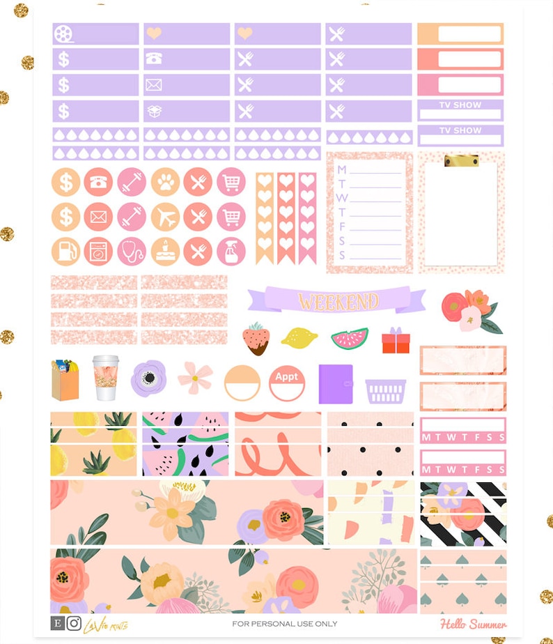 Printable Planner Stickers, for Erin Condren Stickers, Weekly Kit, Kate ...
