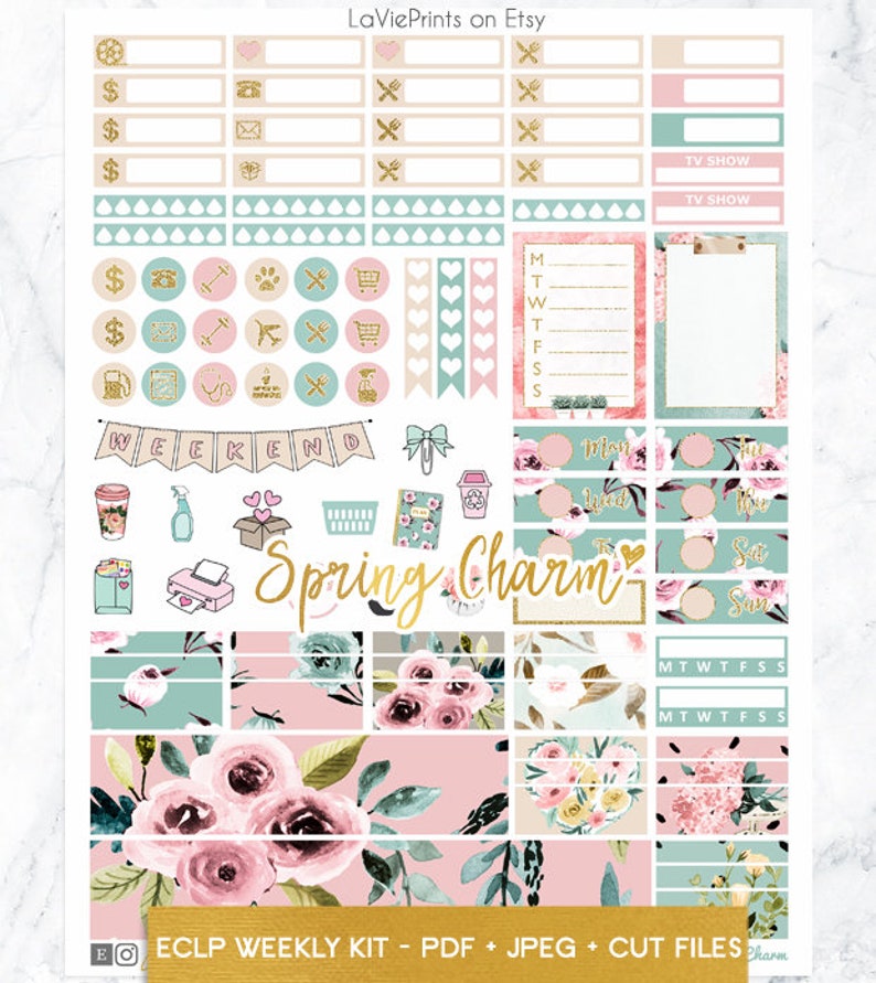 Spring Weekly Kit Printable Planner Stickers Floral Vintage | Etsy