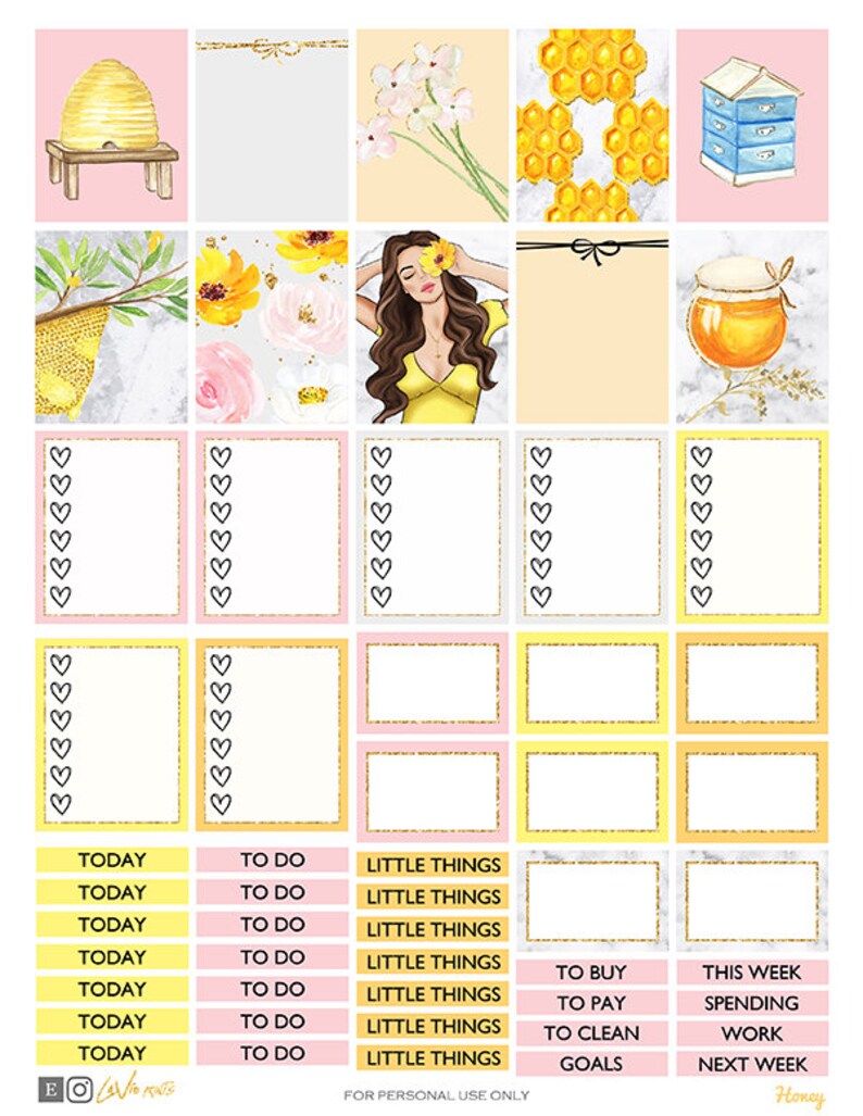 Honey Bee Weekly Kit Printable Planner Stickers Planner Girl - Etsy