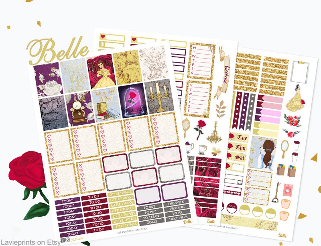 Printable Planner Stickers, Beauty, Beast, Belle Weekly Kit, Planner ...