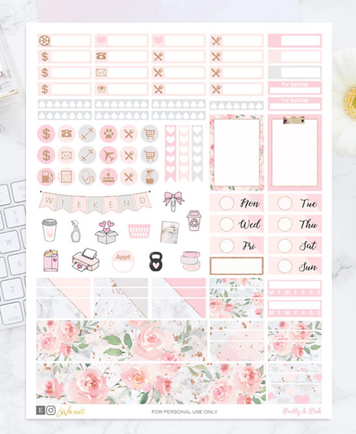 Pretty & Pink Weekly Kit Printable Planner Stickers Planner - Etsy Canada