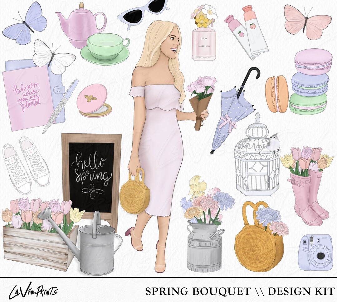 Spring Clipart, Fashion Illustrations, Fashion Girl Hand Drawn, 58 ...