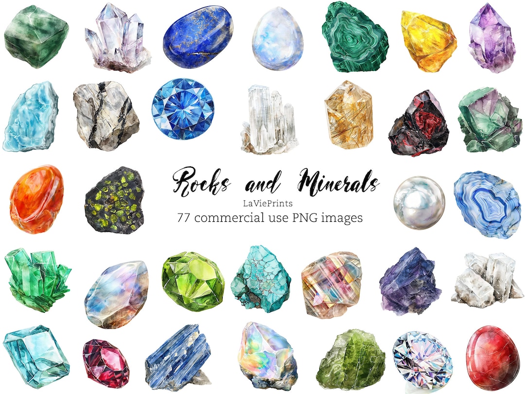 Crystal Gemstone Clip Art | Watercolor Rocks and Minerals Clip Art ...