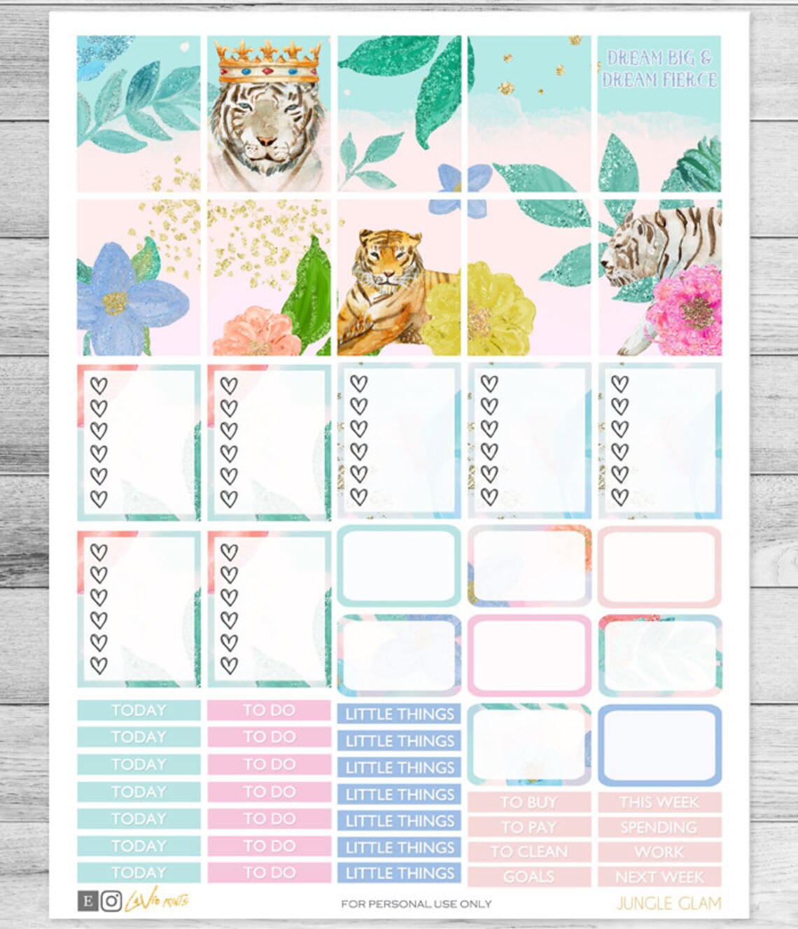 Printable Planner Stickers Fantasy Stickers Tiger Weekly | Etsy