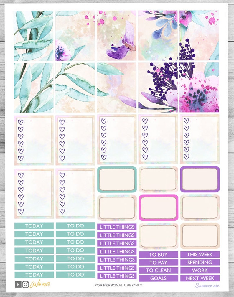 Printable Planner Stickers, Fits Erin Condren Planner, Watercolor ...