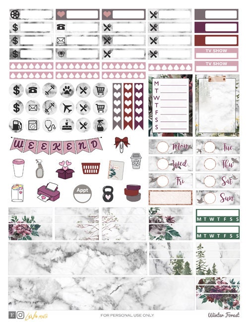 Winter Forest Weekly Kit Printable Planner Stickers - Winter Woodland ...