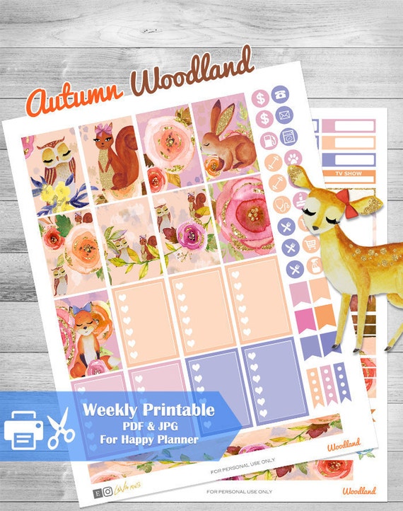 Woodland Animal stickers Happy Planner stickers Printable | Etsy