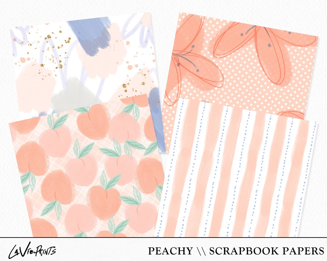 Peach Blue Digital Scrapbook Paper Fashion Hand Drawn Summer - Etsy
