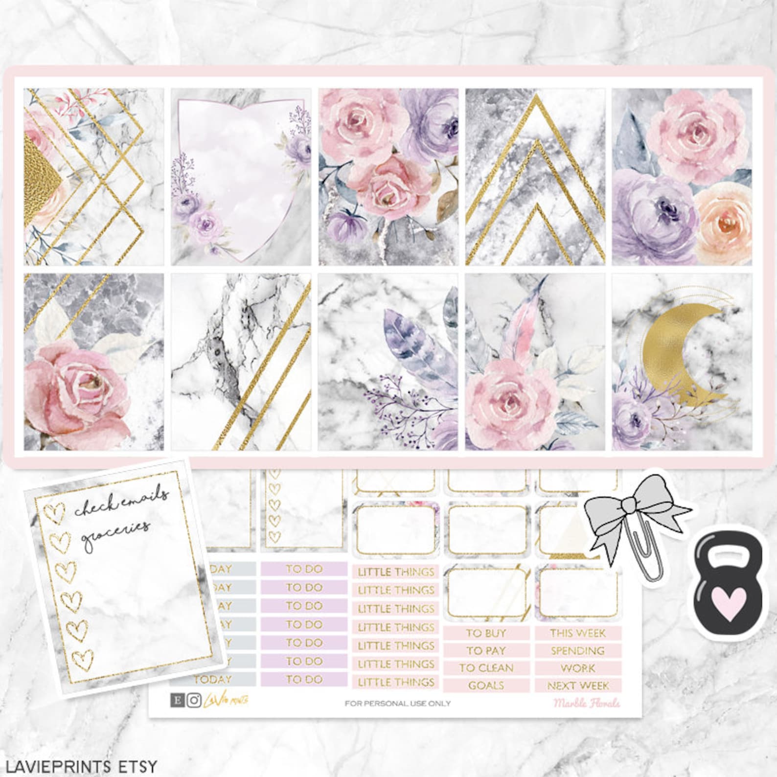 Printable Marble Planner Weekly Kit Stickers/ Geometric Planner ...