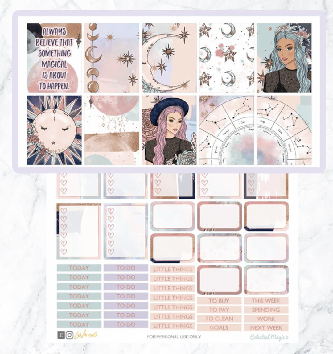 Printable Planner Stickers, Celestial, Fantasy, Magic, Floral, Weekly ...