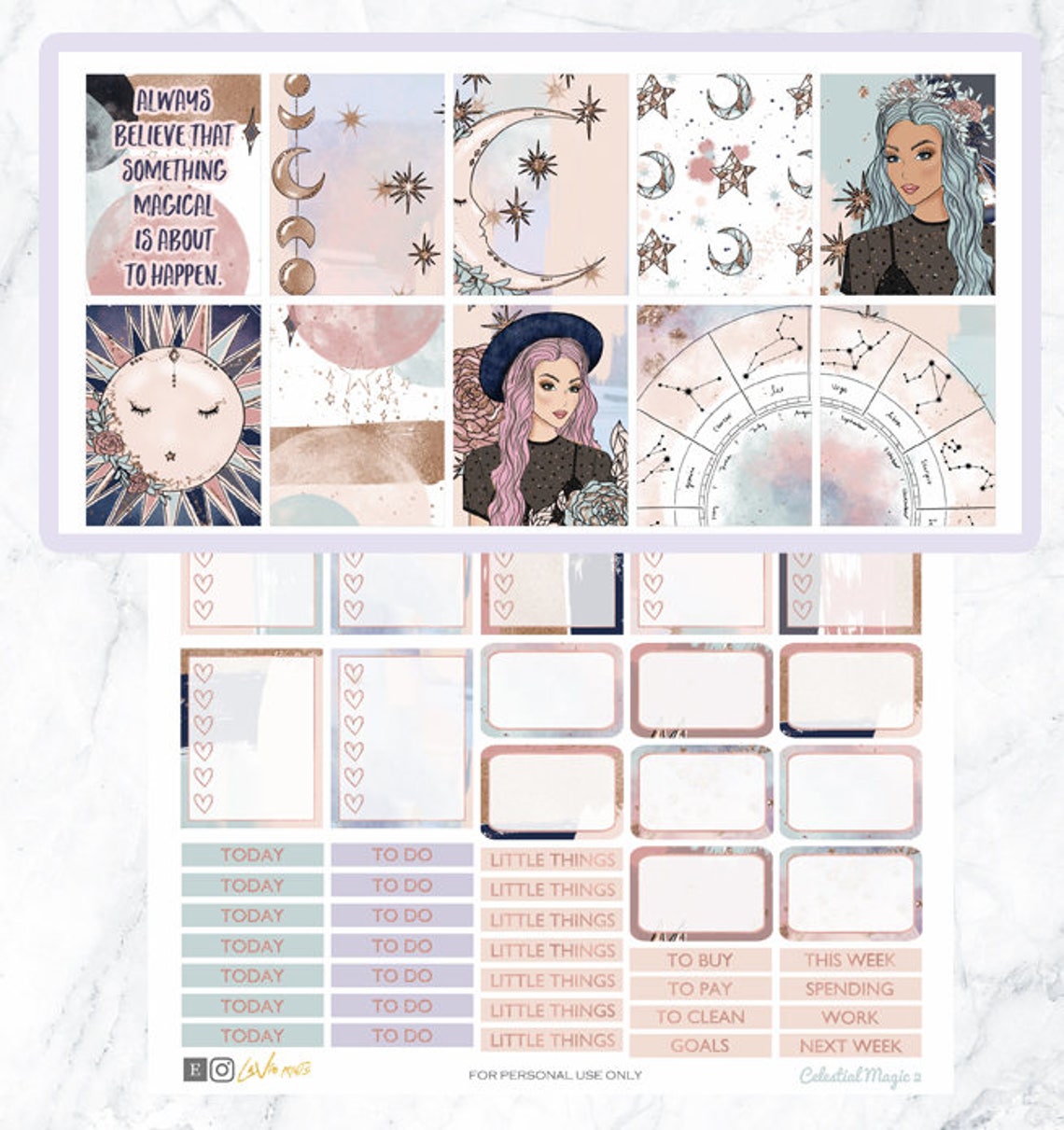 Printable Planner Stickers, Celestial, Fantasy, Magic, Floral, Weekly ...