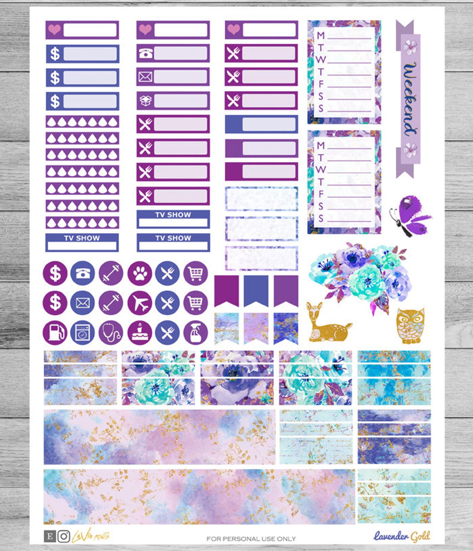 Weekly Printable Planner Stickers Lavender Planner Sticker - Etsy