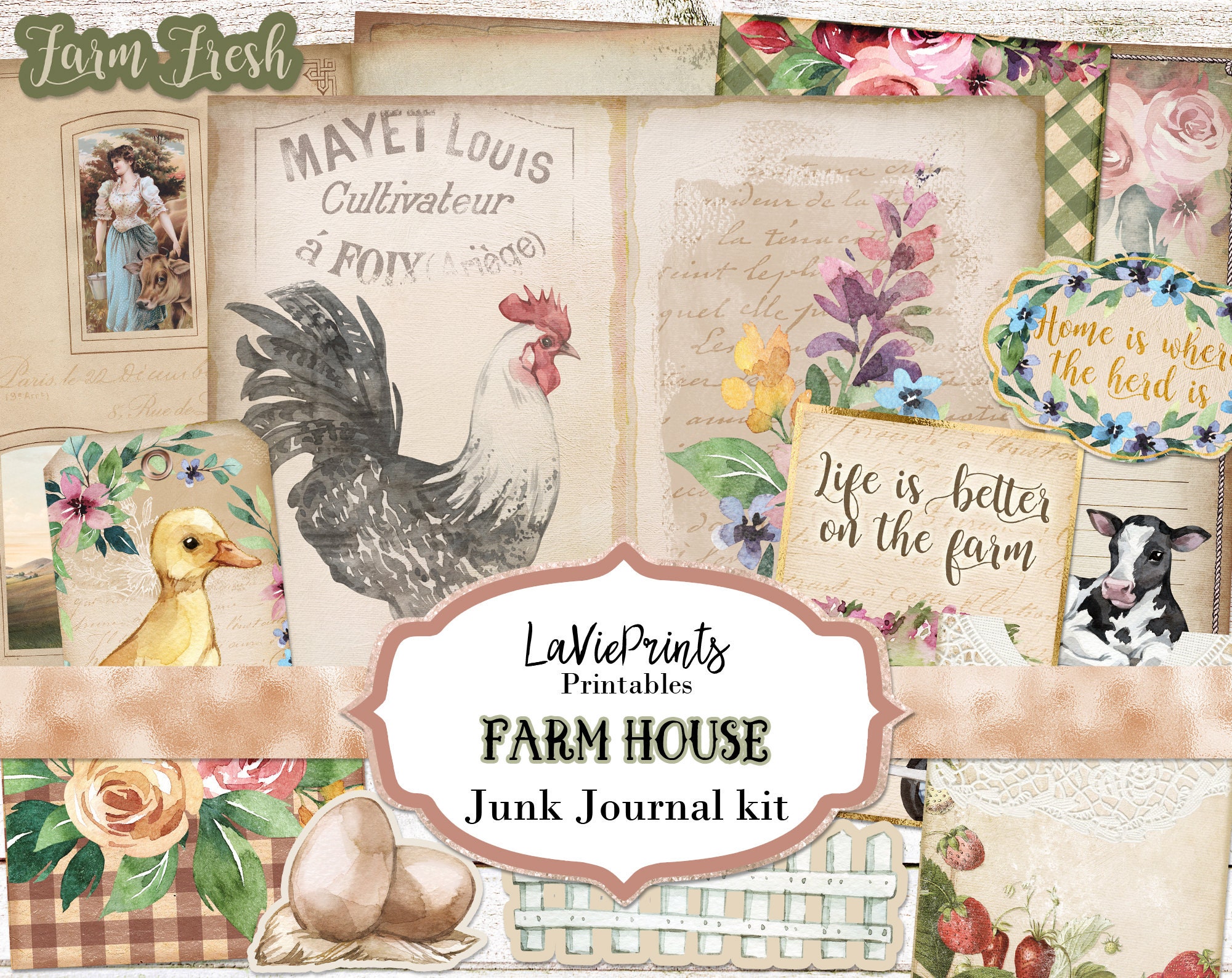 Farm Animals Junk Journal Kit Printable Farm House Junk - Etsy Canada