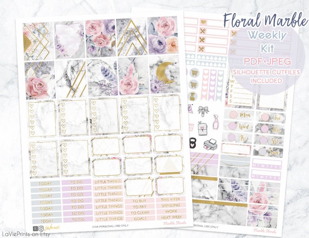 Printable Marble Planner Weekly Kit Stickers/ Geometric Planner ...