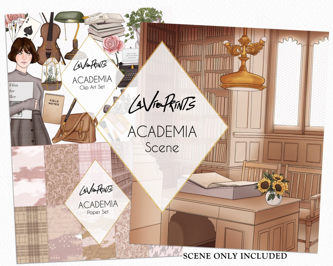 Academia Backdrop Scene Illustration, Dark Academia Library ...